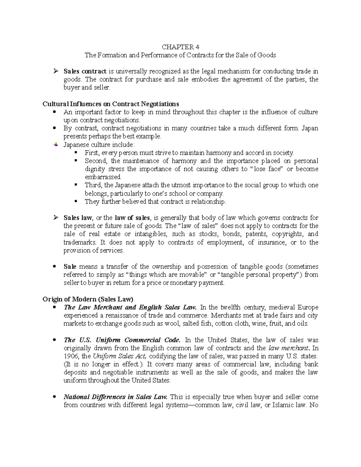 Chapter 4-The Formation and Performance of Contracts for the Sale of ...