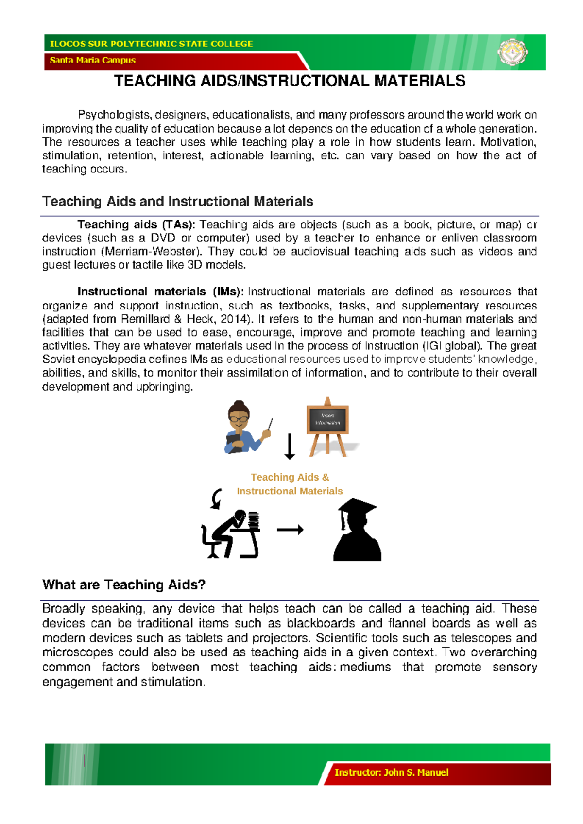 Teaching Aids and Instructional Materials - TEACHING AIDS/INSTRUCTIONAL ...
