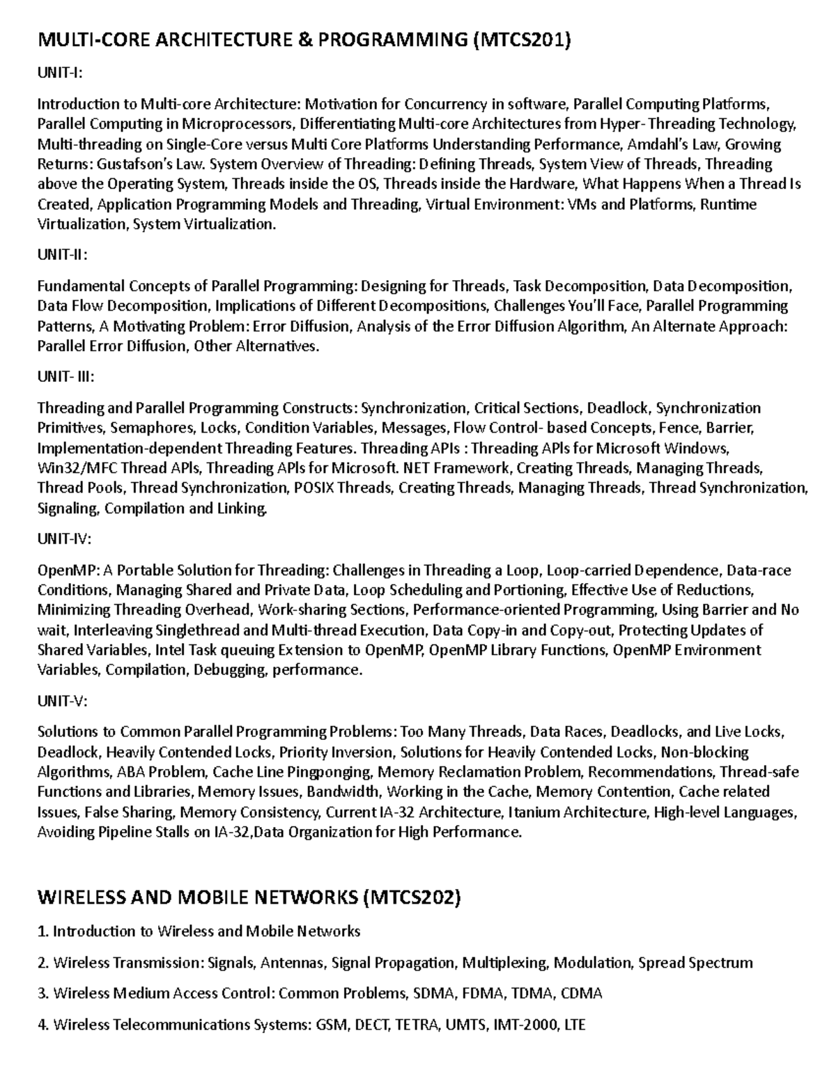 Even Sem Syllabus MULTI CORE ARCHITECTURE PROGRAMMING MTCS201 even-sem-syllabus-multi-core-architecture-programming-mtcs201