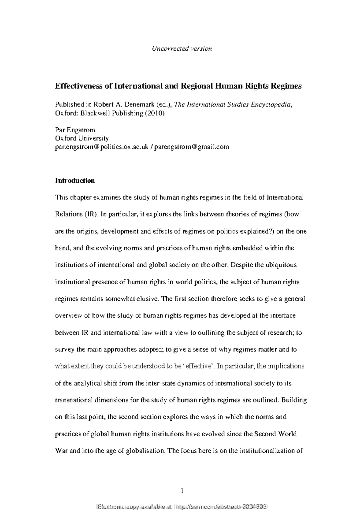 Regional Human rights - Denemark (ed.), The International Studies ...
