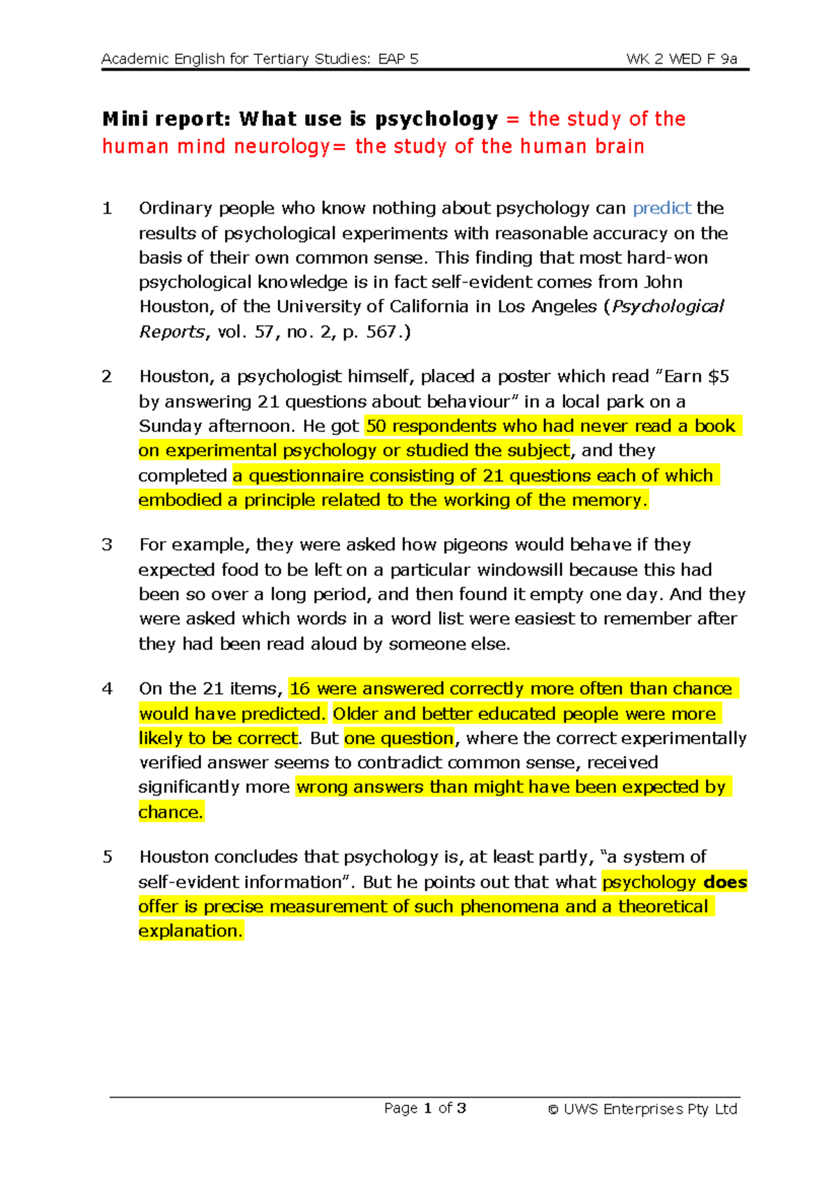 2.2 Mini reports - 3 individual texts - Academic English for Tertiary ...