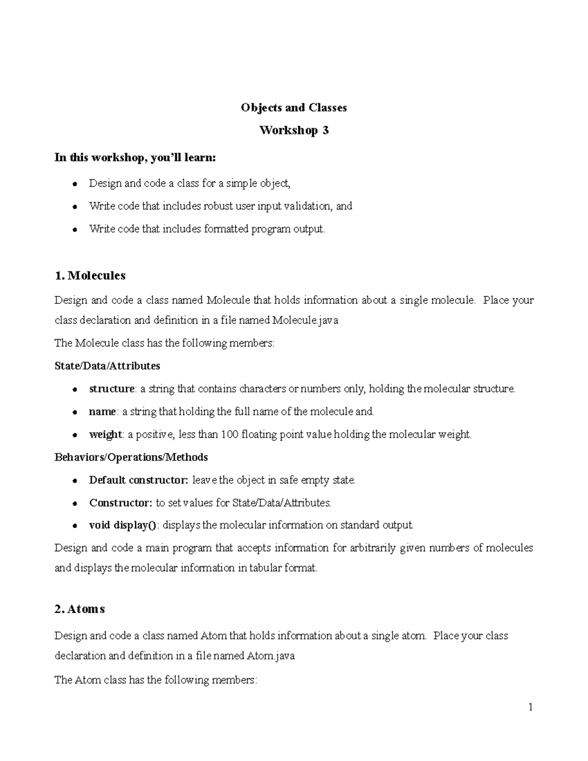 Workshop 03 - ưds - Objects and Classes Workshop 3 In this workshop ...