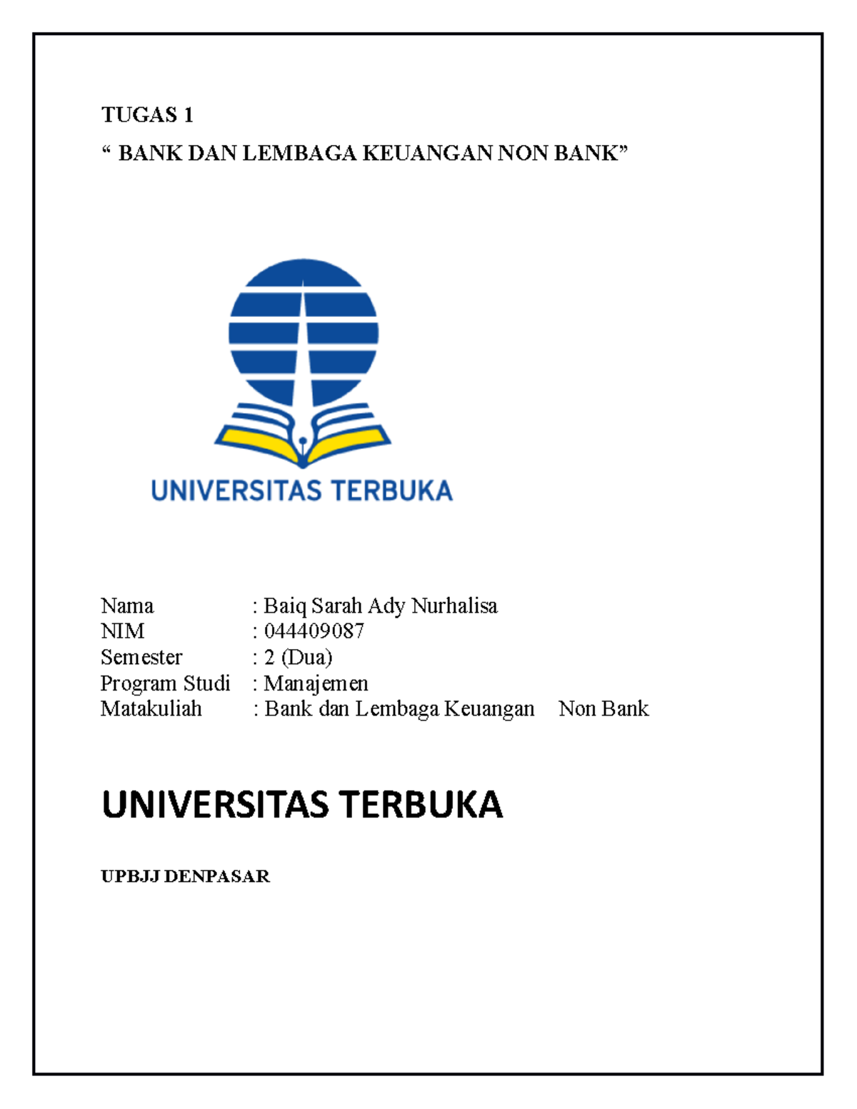 Tugas 1 Bank dan lembaga keuangan non bank - TUGAS 1 “ BANK DAN LEMBAGA KEUANGAN NON BANK” Nama ...