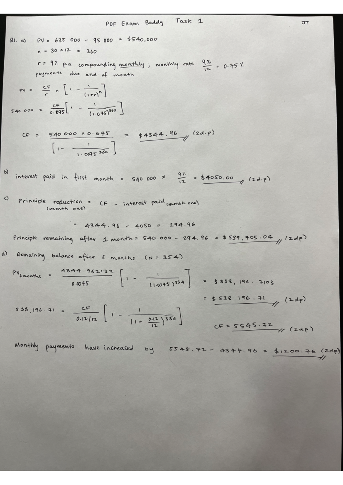 Exam Buddy Task 1 - a) PV n 30 x12 360 p compounding monthly i monthly ...