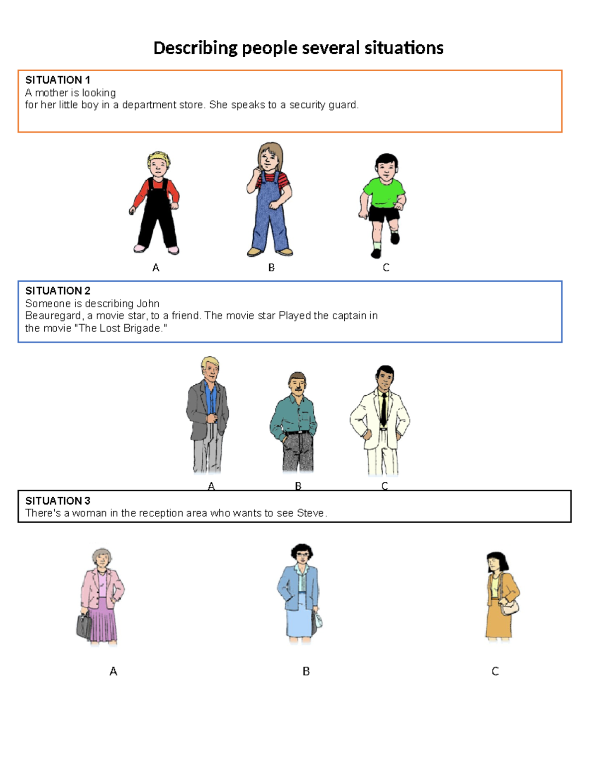 Describing people several situations - TCH2002 - She speaks to a ...