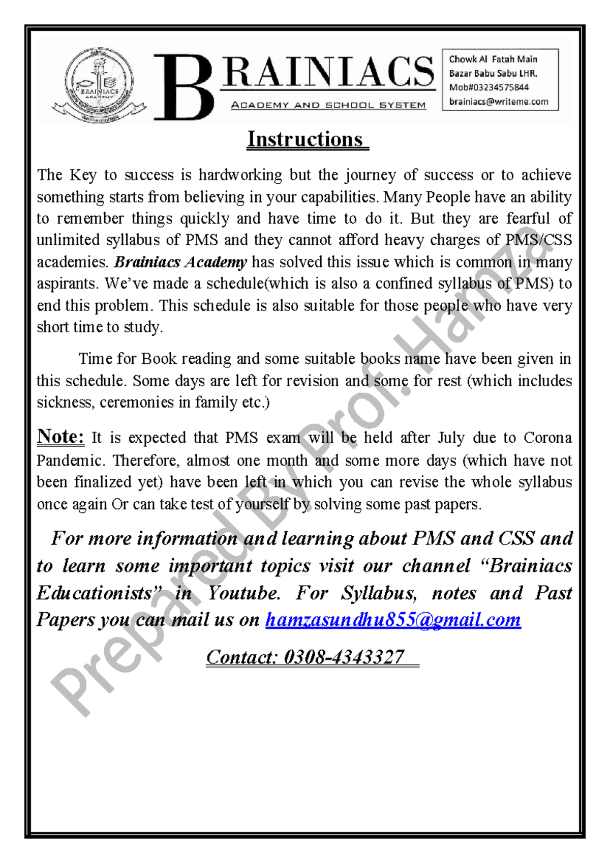 PMS-Schedule - It's about preparation - Instructions The Key to success ...