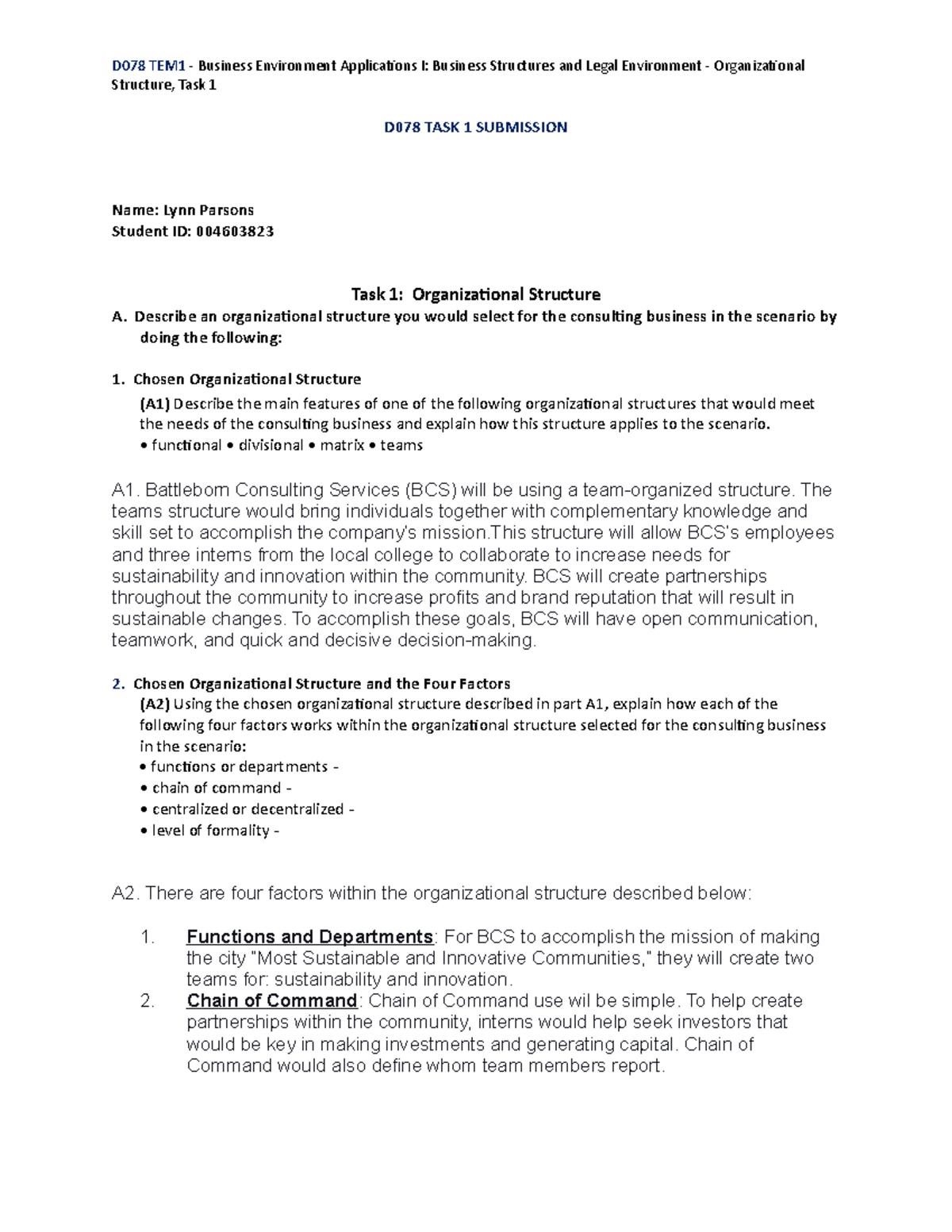 D078 Task 1 011122 Rev3 - Passed - D078 TEM1 - Business Environment ...