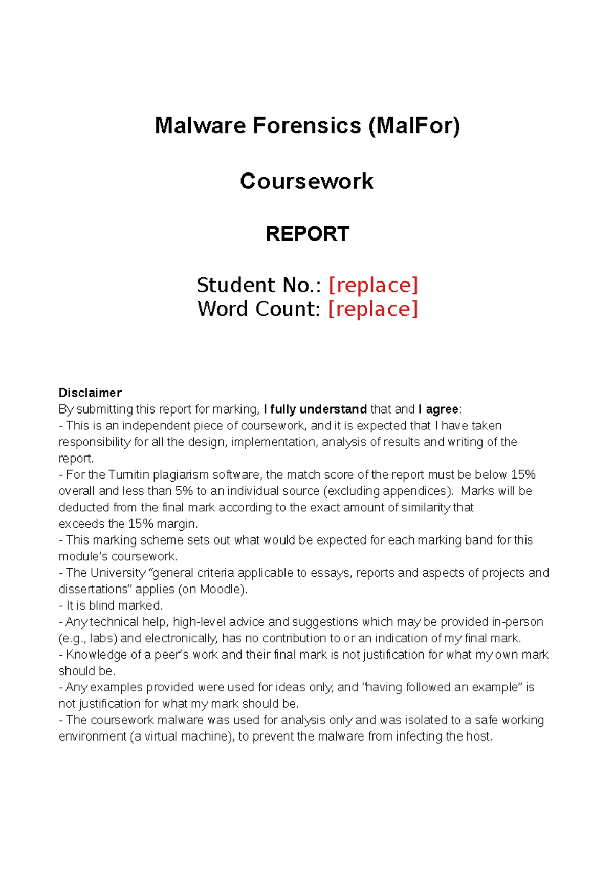 Template - there is cs - Malware Forensics (MalFor) Coursework REPORT ...