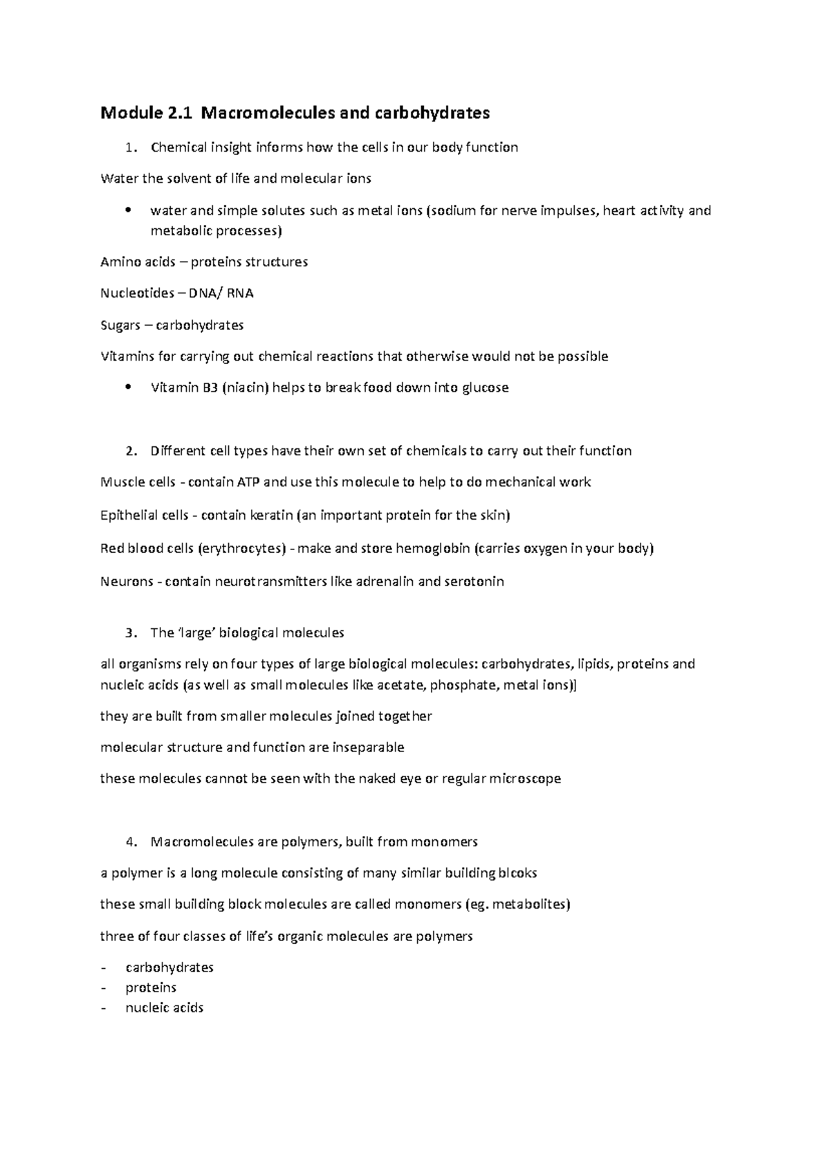 BIOM module 2 - Module 2 Macromolecules and carbohydrates Chemical ...