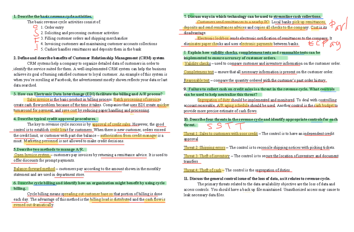 AIS- Essay- Reviewer - Describe the basic revenue cycle activities. The basic revenue cycle ...