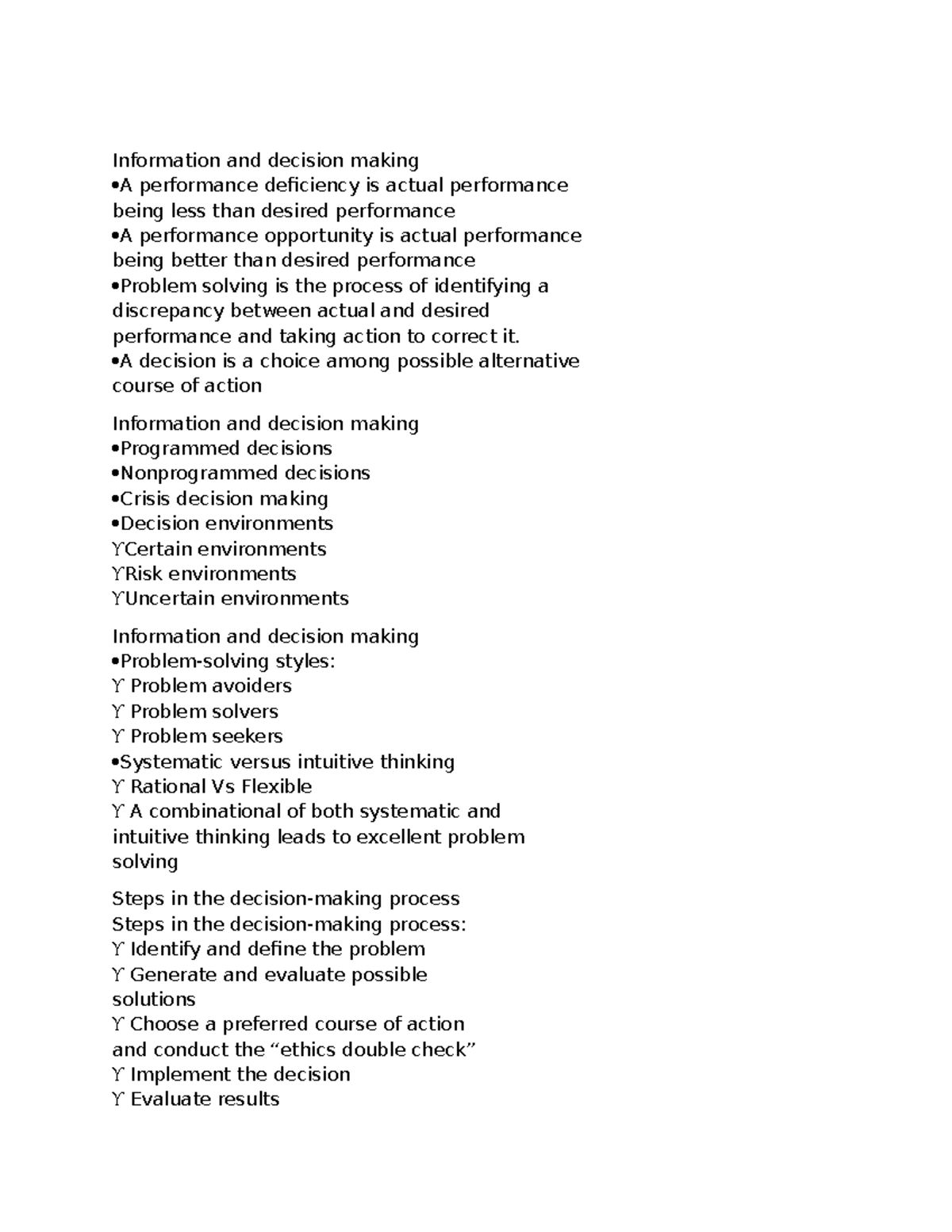 Gms lecture 2 notes - Information and decision making A performance ...