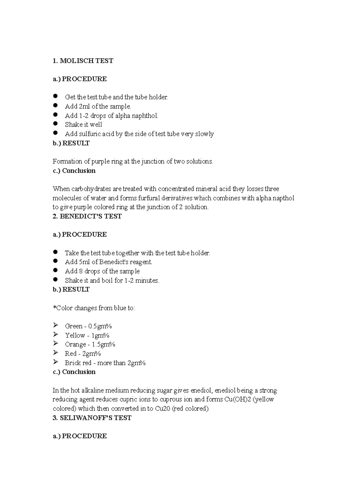 Biochemical tests(Procedure,Result,Conclusion) - 1. MOLISCH TEST a ...