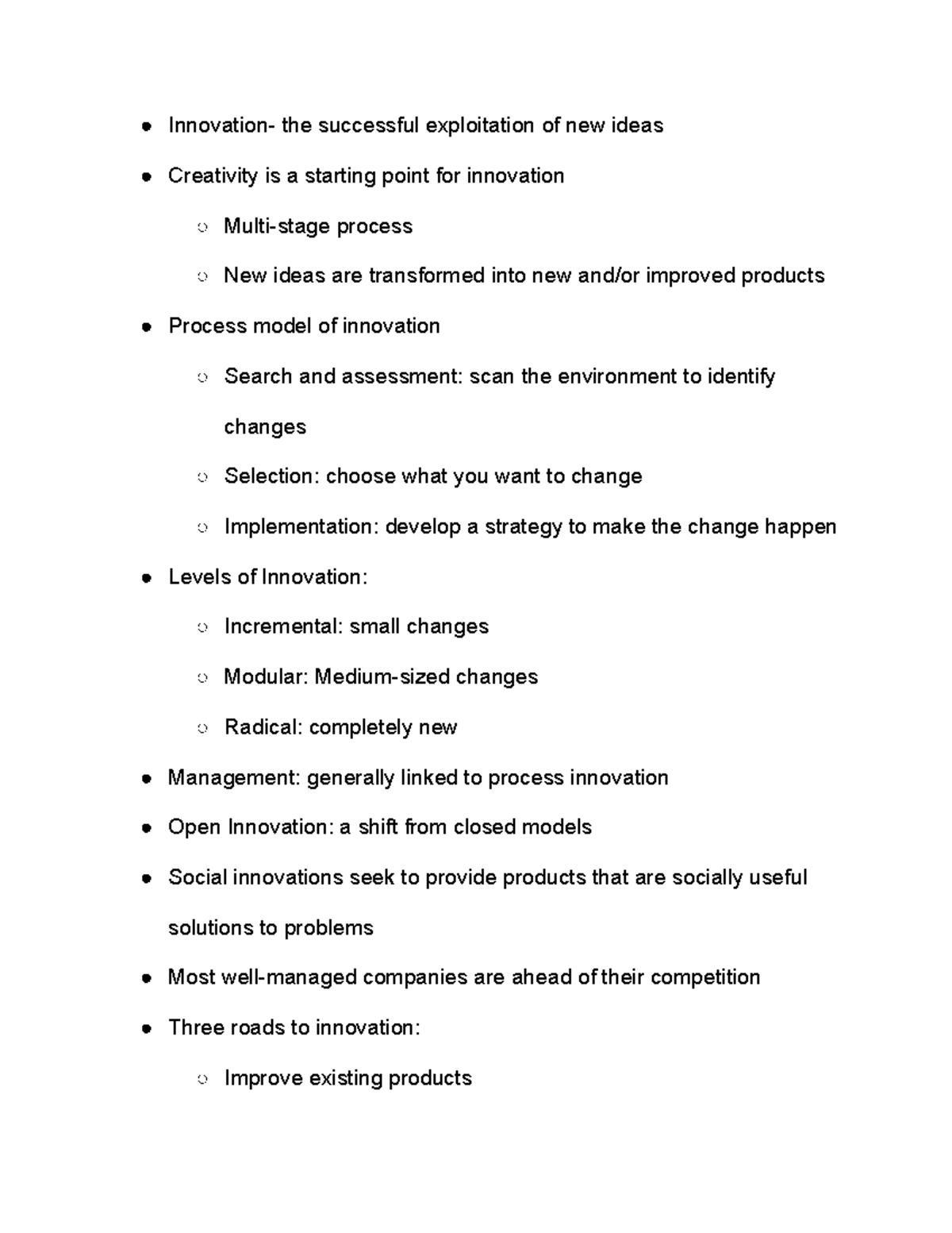 Notes 1 - Innovation- the successful exploitation of new ideas ...