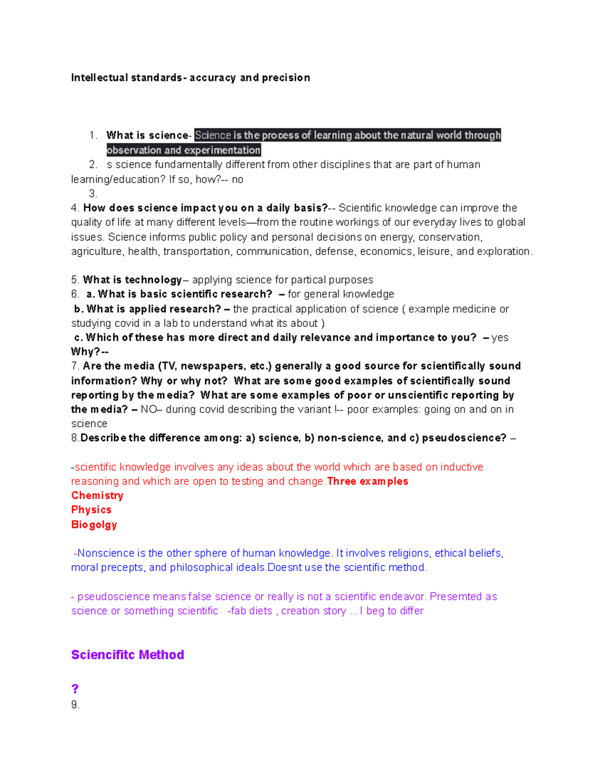 Questions Intergrative Science - Intellectual standards- accuracy and ...