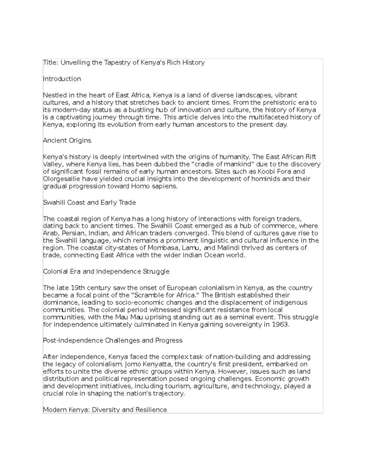 Unveiling the Tapestry of Kenya's Rich History - Title: Unveiling the ...