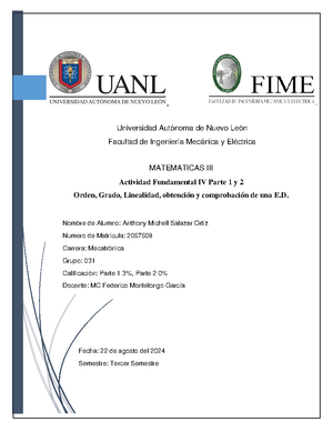 A4 mate 4 - Mate 4 con el ing tavares - AVTONOMA D Universidad MECHNICA ALERE FLAMMAM VERITATIS ...