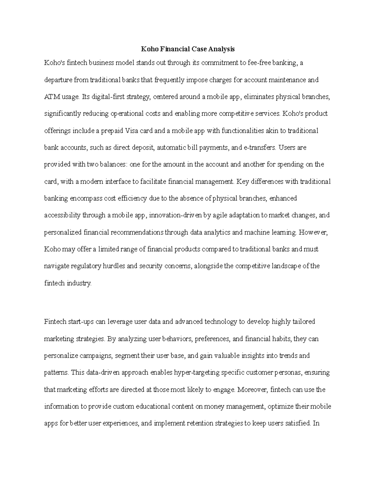 Koho case analysis - koho financial - Koho Financial Case Analysis Koho ...