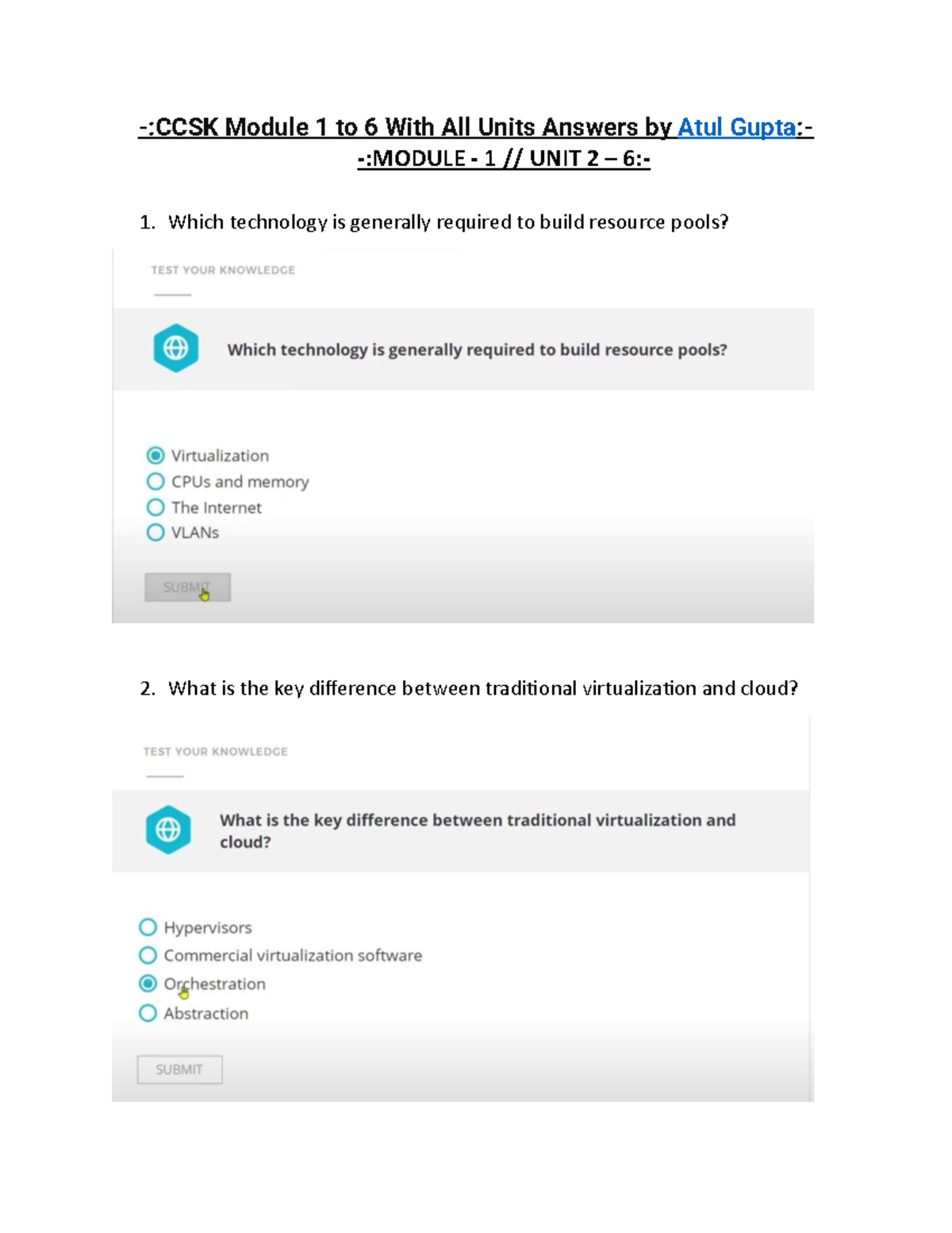 CCSK Module 1 to 6 With All Units Answers by Atul Gupta - :CCSK Module ...