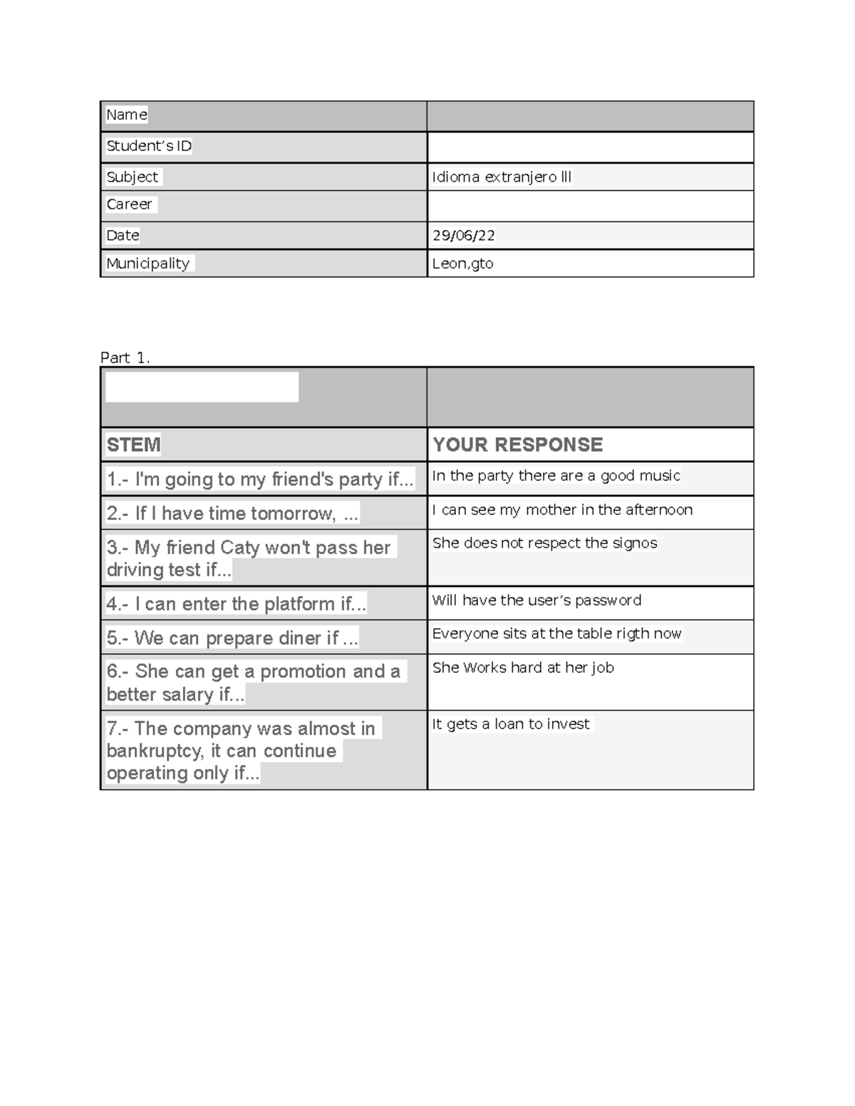 En blanco 9 - Evidencia de aprendizaje - Name Student’s ID Subject Idioma extranjero lll Career ...