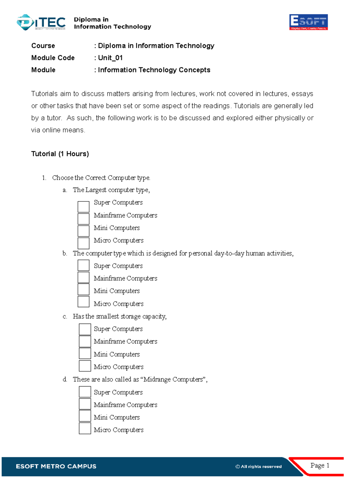 Tutorial 1 - Information Technology Concepts - Course : Diploma in ...