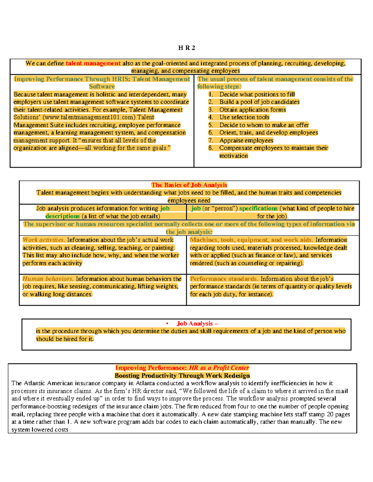 HRM 213 Chapter (2) summary - HR2 We can define talent management also ...