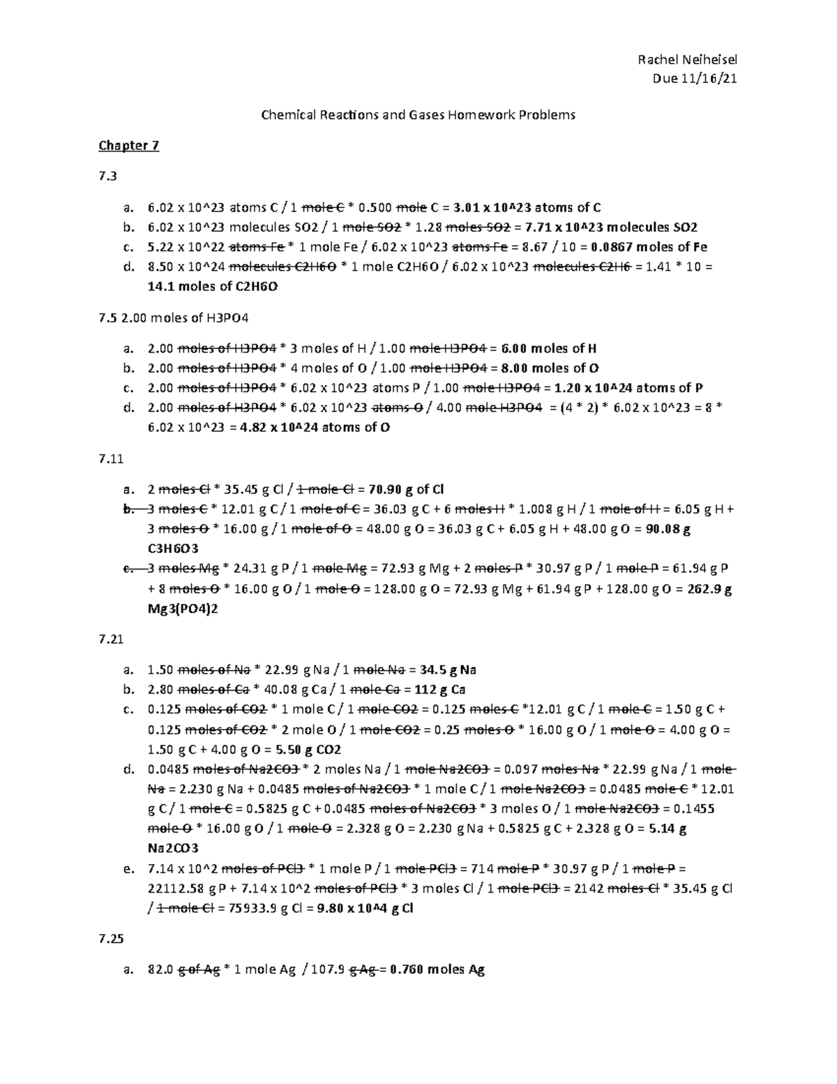 Chemical Reactions and Gases Homework Problems - Due 11/16/ Chemical ...