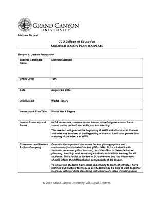 Unit plan template 5 day - GCU College of Education LESSON UNIT PLAN ...