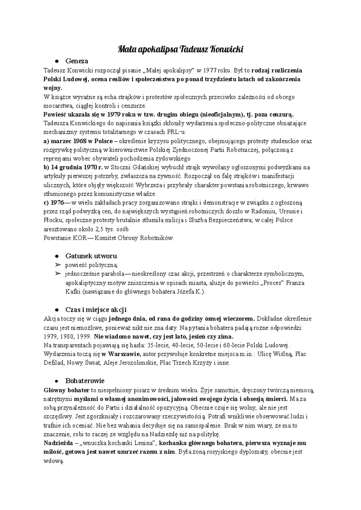 Mała apokalipsa - notatki na poziomie rozszerzonym - Mał apokalips ...