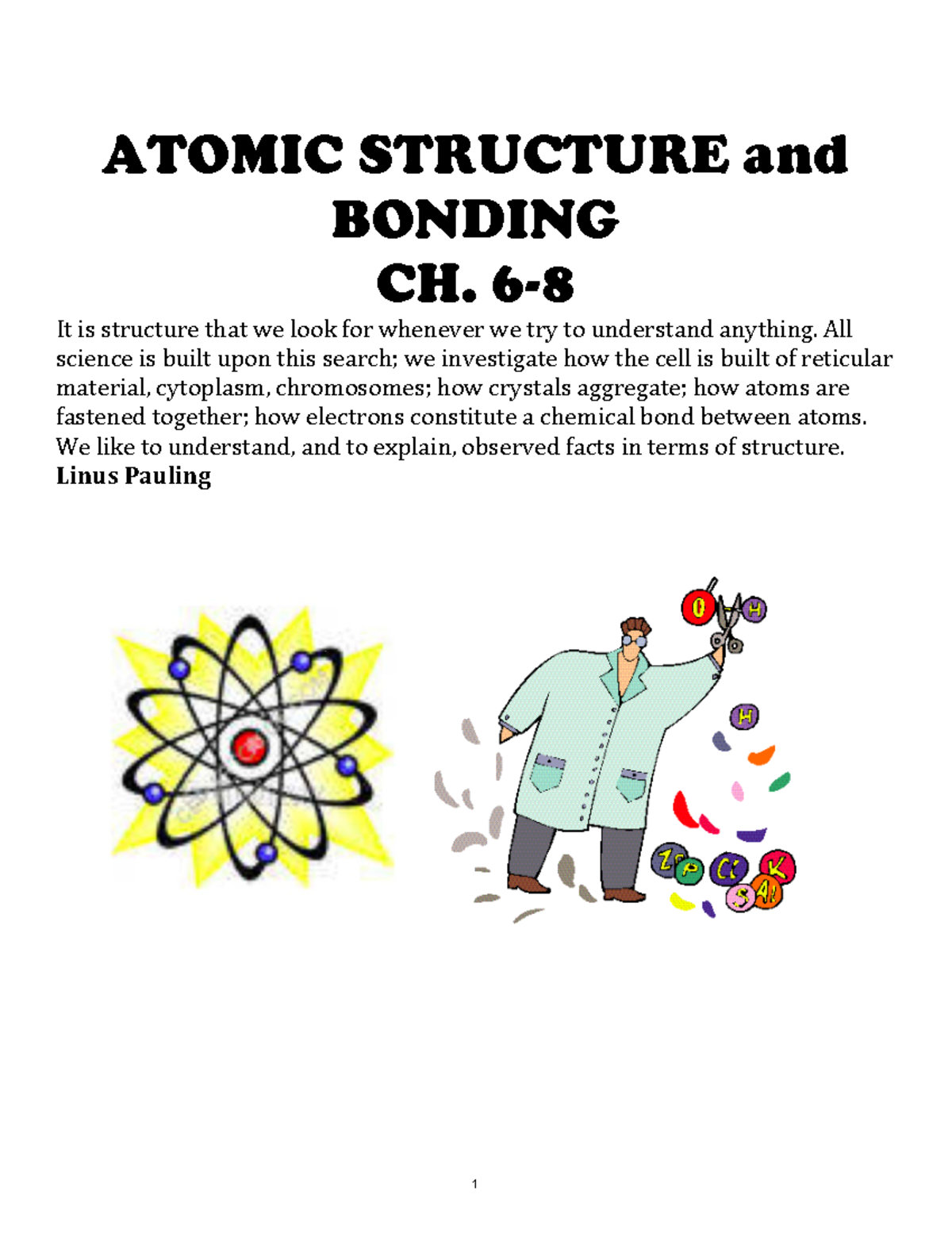 Notes - Ch 6, 7, 8 Chemical Bonding - ATOMIC STRUCTURE and BONDING CH ...