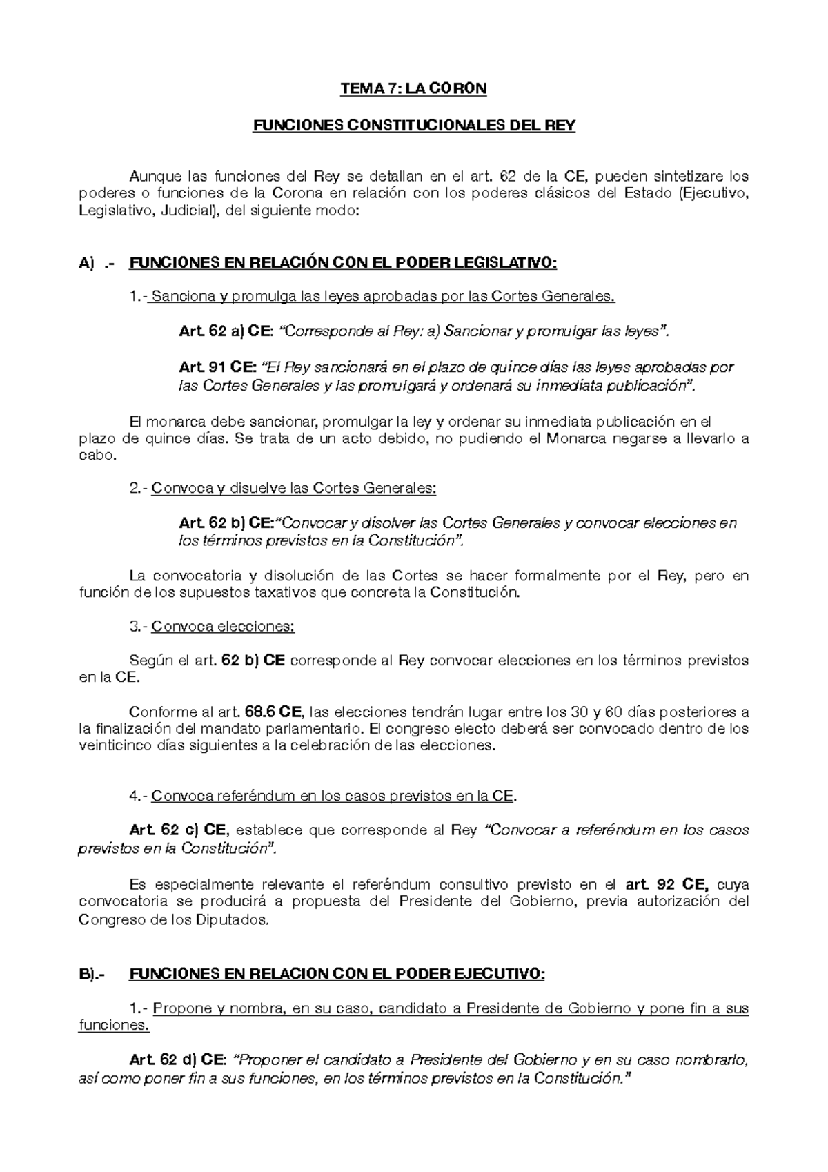 Funciones DEL REY - TEMA 7: LA CORON FUNCIONES CONSTITUCIONALES DEL REY ...