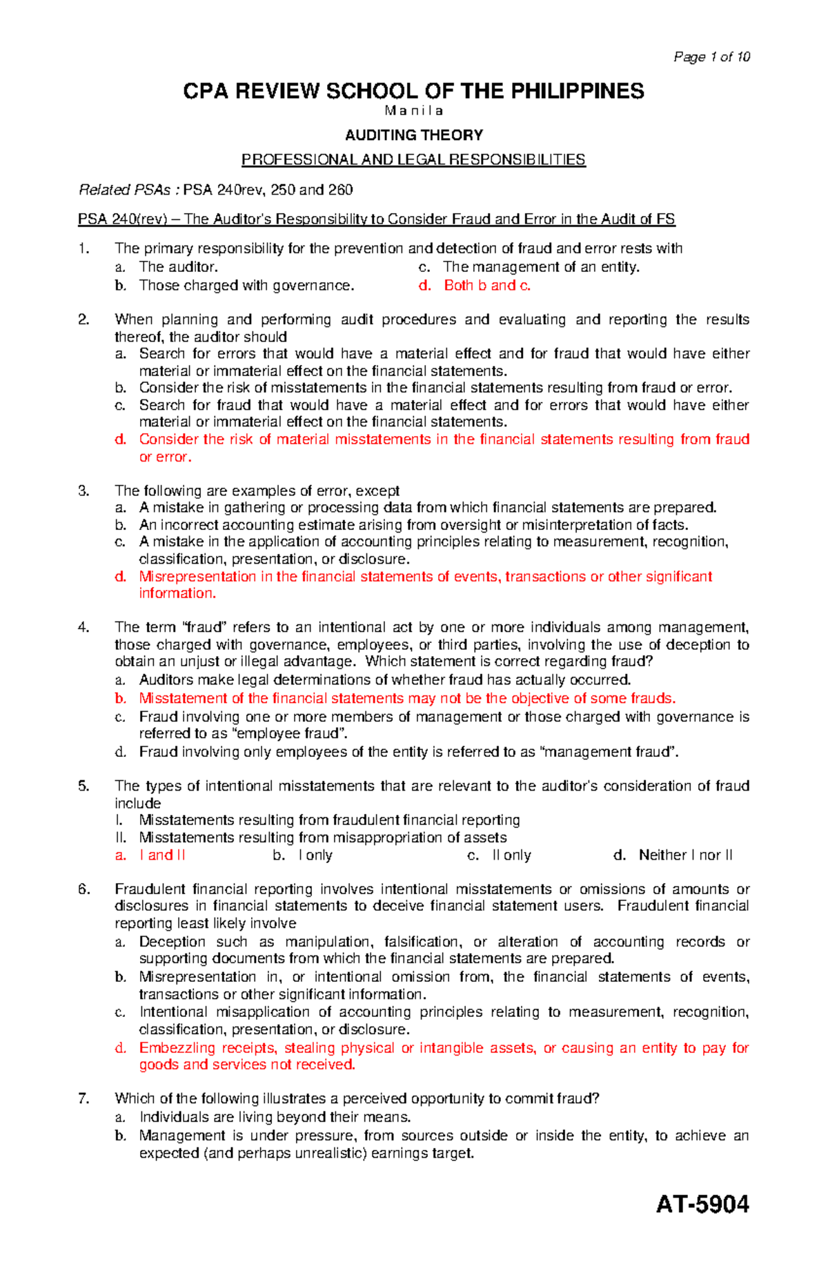 AT Quizzer CPAR Professional and Legal Responsibilities - CPA REVIEW ...