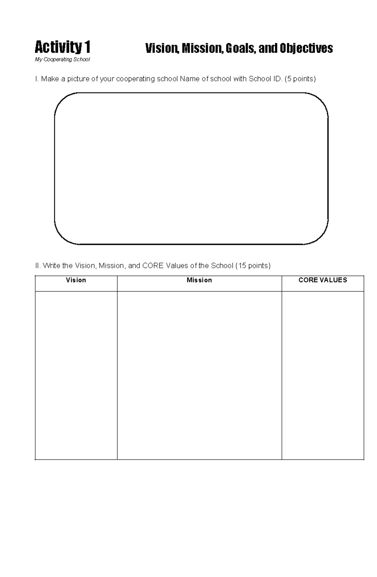 FS 2 Activity Chapter 2 Exploring the Curriculum - Activity 1 Vision ...