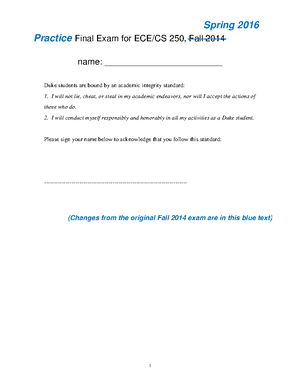 Exam 2014, questions and answers - Midterm Exam #1 for ECE/CS 250, Fall 2014 name: - Studocu