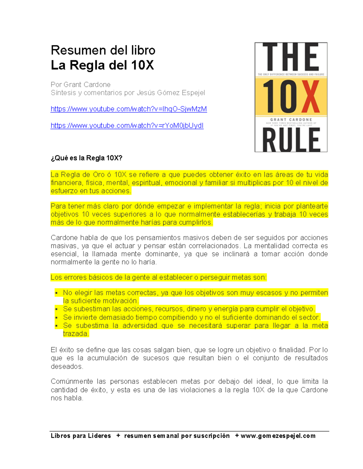 La Regla del 10X - Resumen libro - The 10X Rule - Resumen del libro La ...