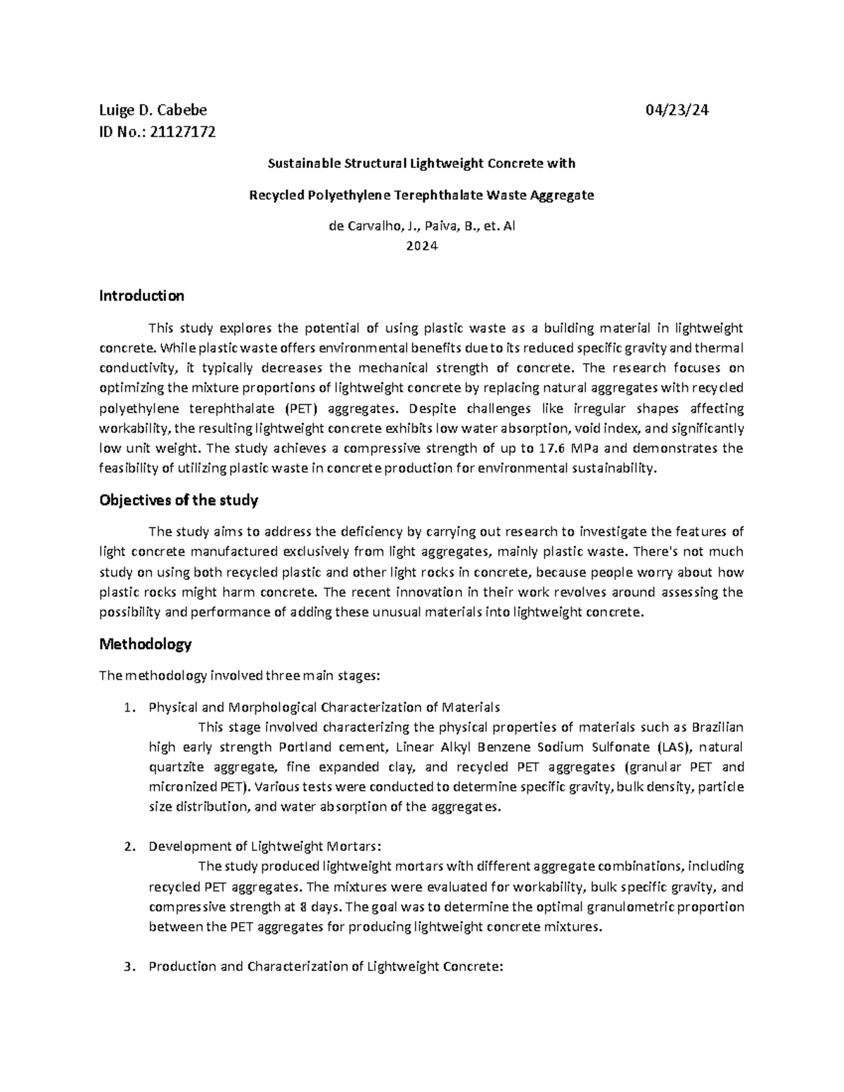 Research Critique-Civil Engineering - Luige D. Cabebe 04 / 23 / 24 ID ...