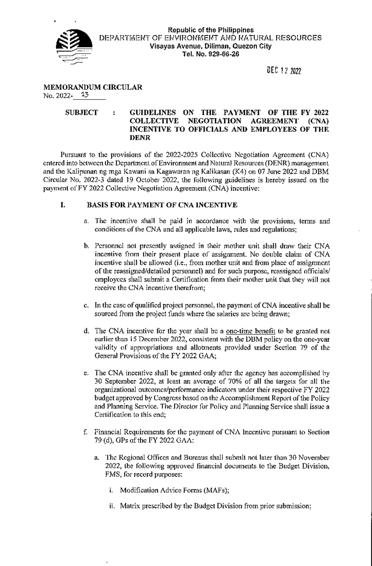 Guidelines ON THE Payment OF THE FY 2022 Collective Negotiation ...
