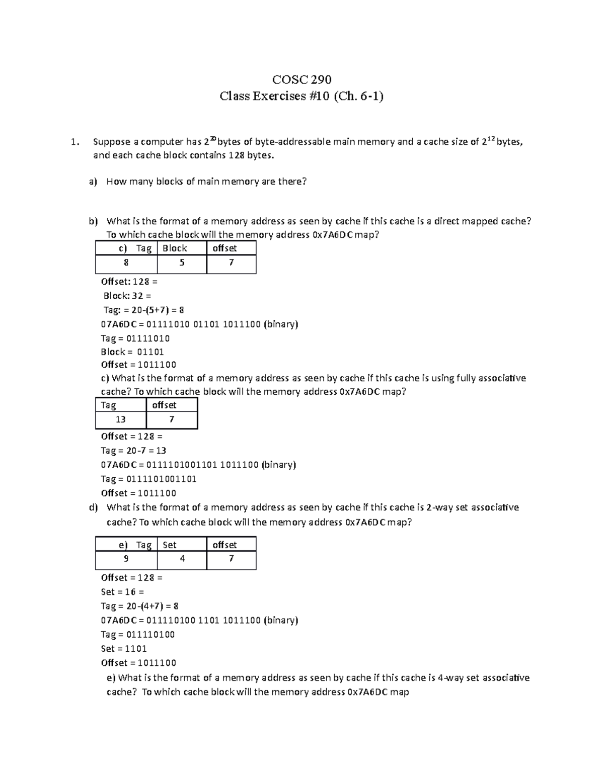 Class exercise 10 - COSC 290 Class Exercises #10 (Ch. 6-1) Suppose a ...