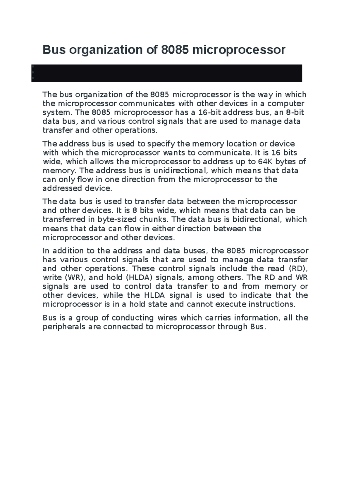 Bus organization of 8085 AND 8086 microprocessor - Bus organization of ...