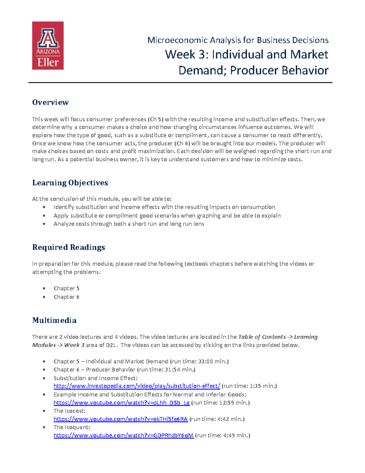 UG ECON 300 Week 3 Overview - Microeconomic Analysis for Business ...