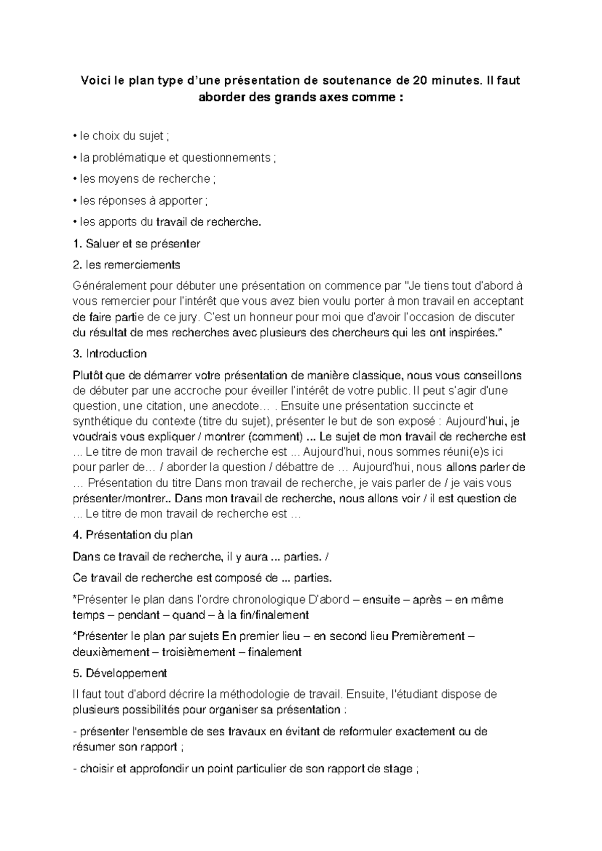 Canevas pour une présentation mémoire - Voici le plan type d’une ...