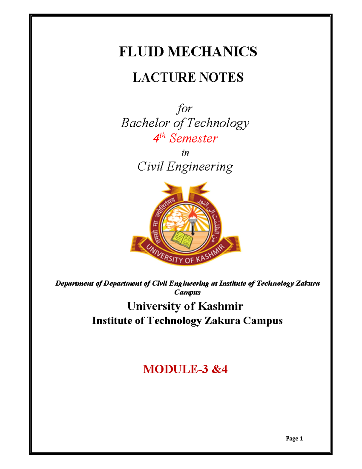 Fluid Mechanics 4th Sem Module 3 and 4 Fluid Dynamics and Open channel flow - FLUID MECHANICS ...