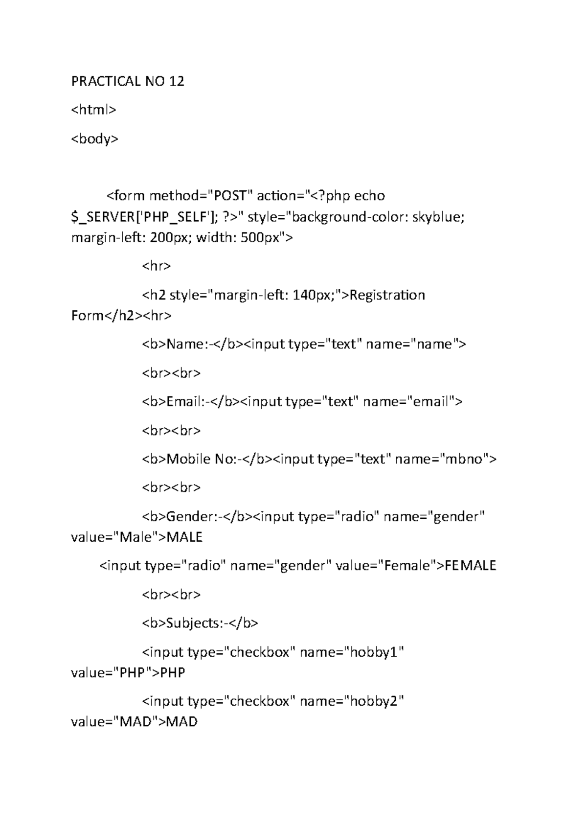 Practical NO 12 - php microproject - PRACTICAL NO 12