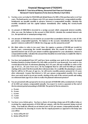 Homework Tutorial question - FINANCIAL MANAGEMENT (FTX2024) MODULE 6 ...