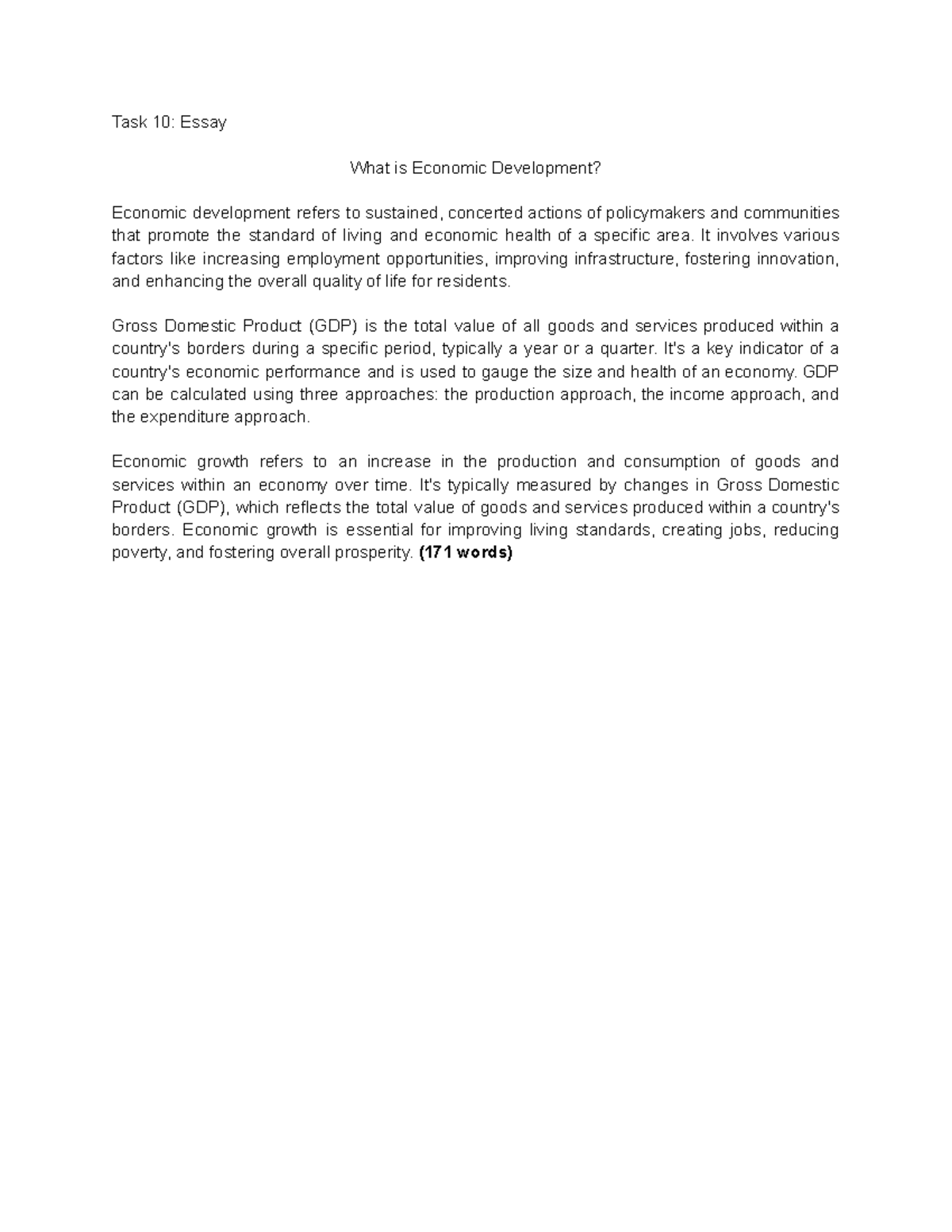 Exrcse 10- Essay econ - Task 10: Essay What is Economic Development ...
