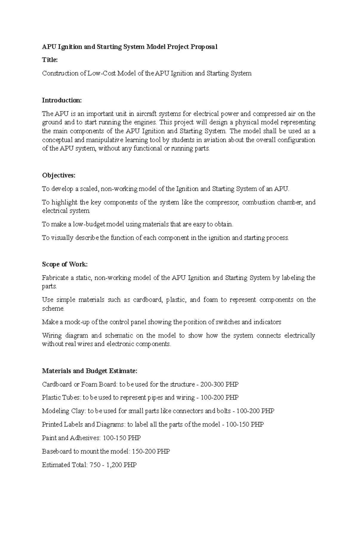 APU Ignition and Starting System Model Project Proposal - APU Ignition ...