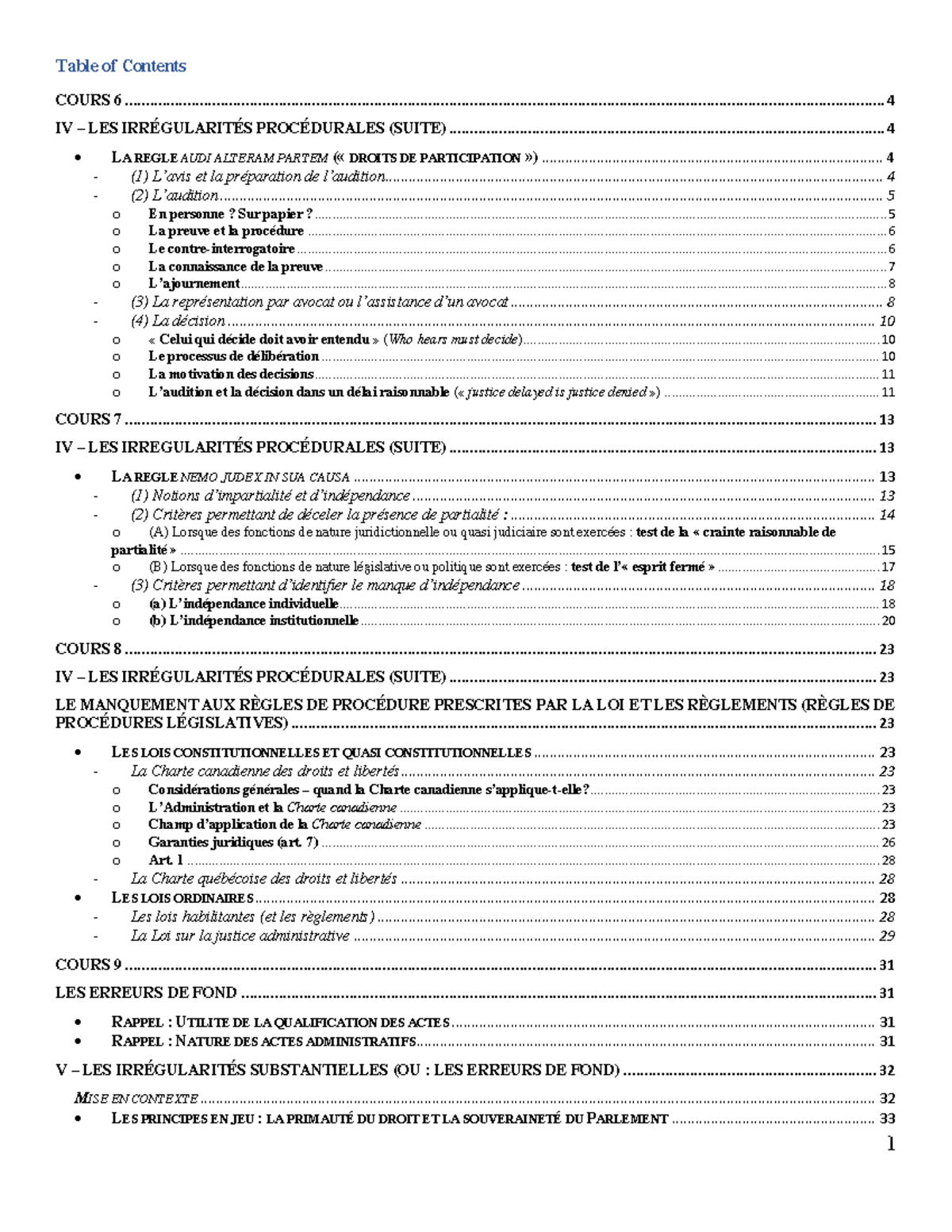 Admin Final - Table of Contents COURS IV – LES IRRÉGULARITÉS ...