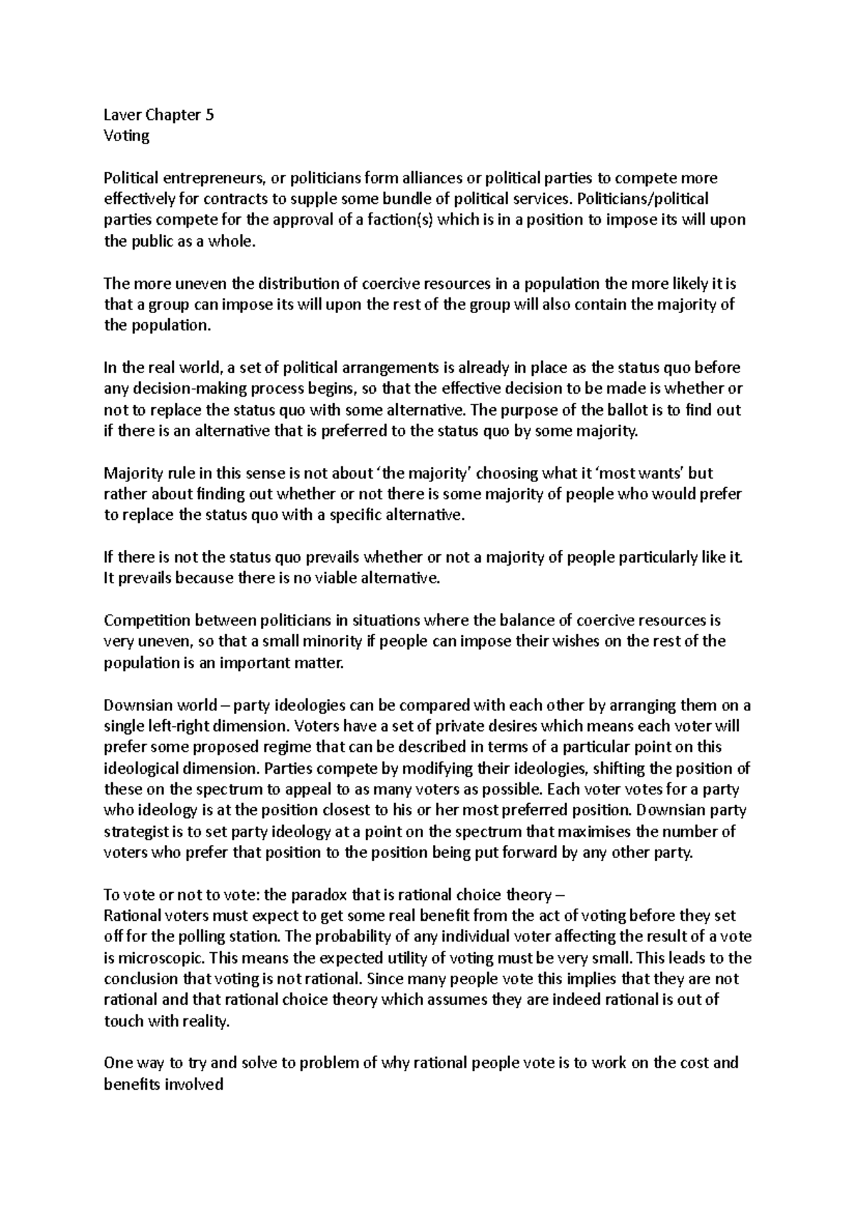 Laver Chapter 5 - Summary Private Desires, Political Action: An ...