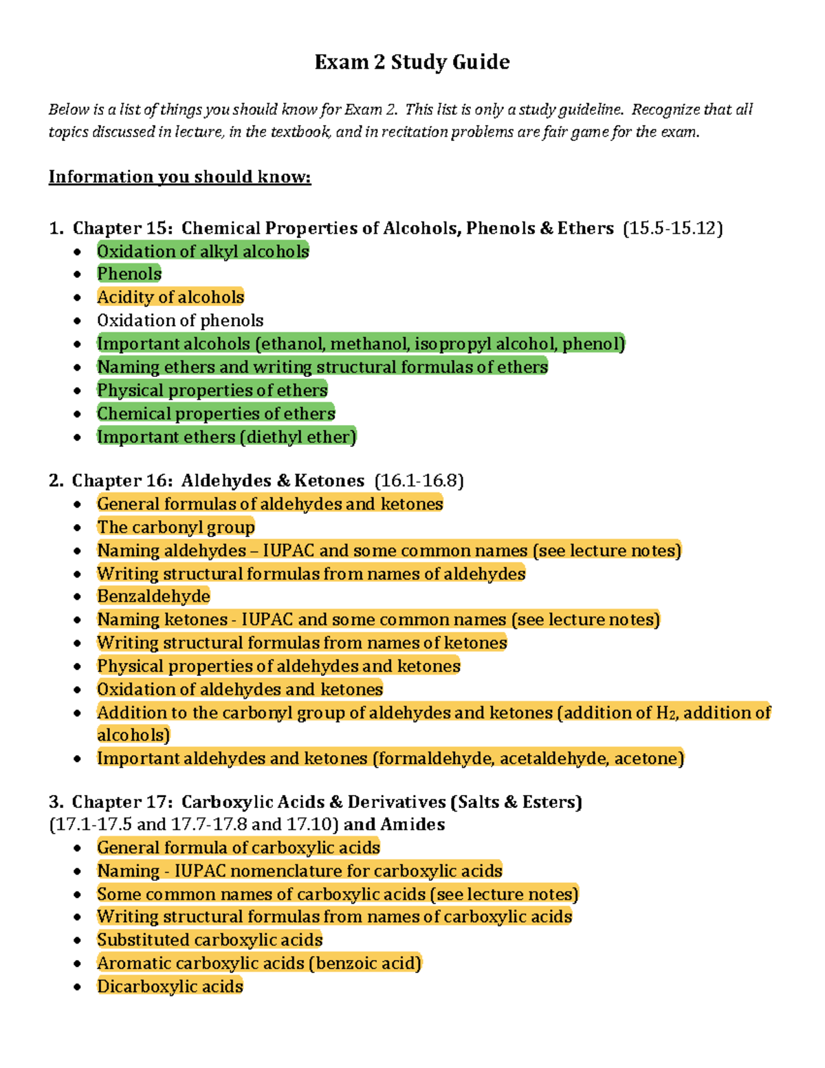 Exam 2 Study Guide - notes on chem - Exam 2 Study Guide Below is a list ...