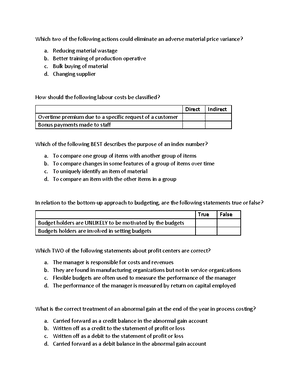 F2 MOCK 10 - Mock exam for Fma preparation - Acca f2 or fma - Studocu