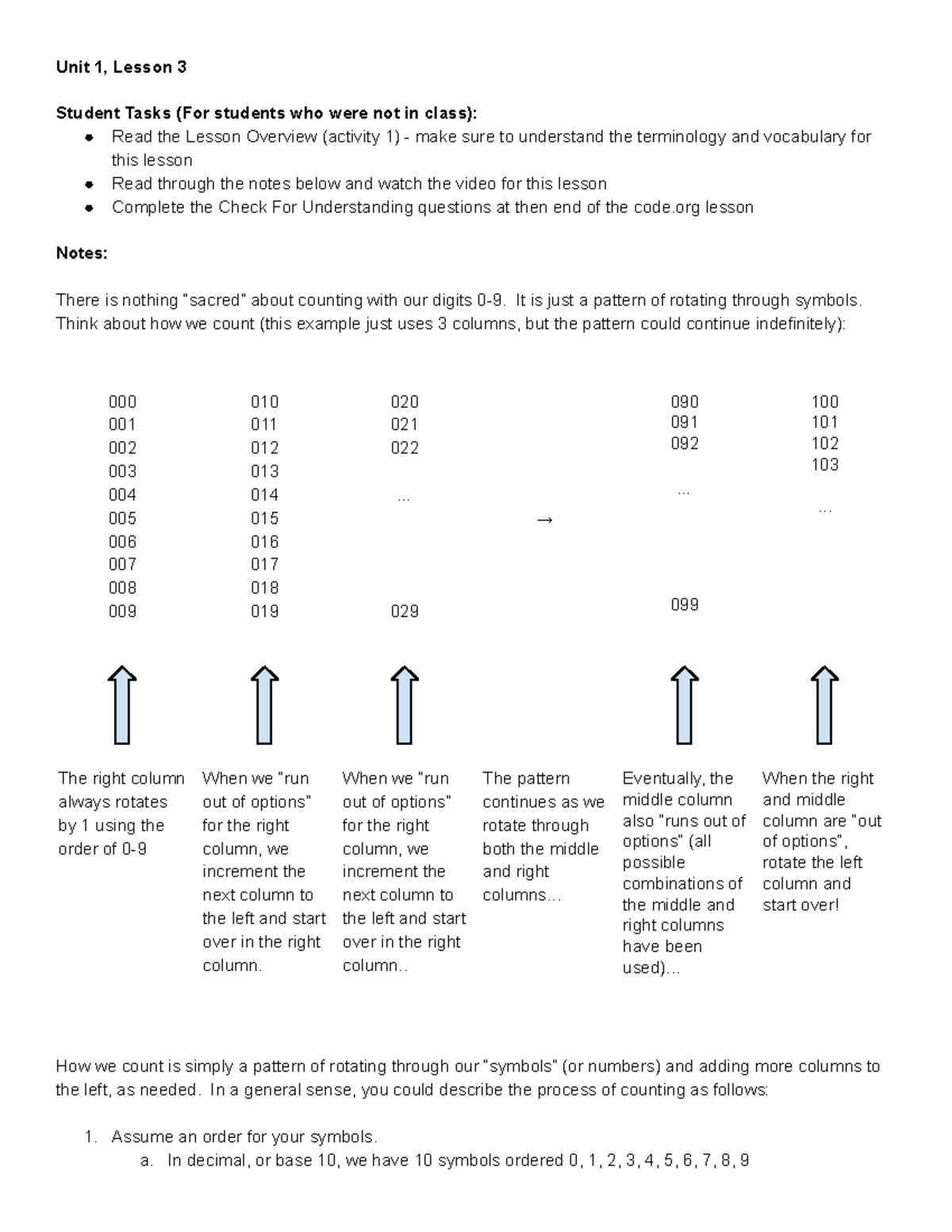 Number Systems - Unit 1, Lesson 3 Student Tasks (For students who were ...